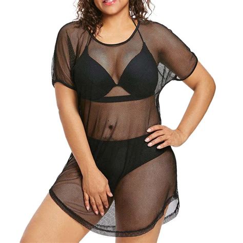 Plus Size 5xl Sexy Women Sheer Mesh Beach Dress Bikini Cover Up
