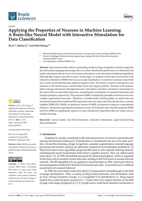 PDF Applying The Properties Of Neurons In Machine Learning A Brain Like Neural Model With