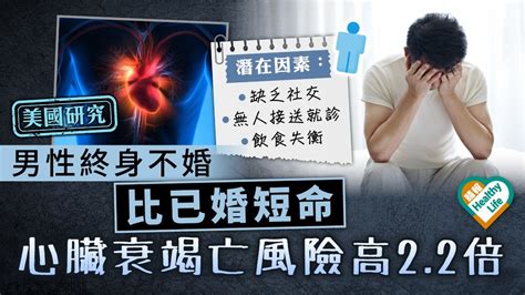 美國研究｜男性終身不婚比已婚短命 心臟衰竭亡風險高22倍