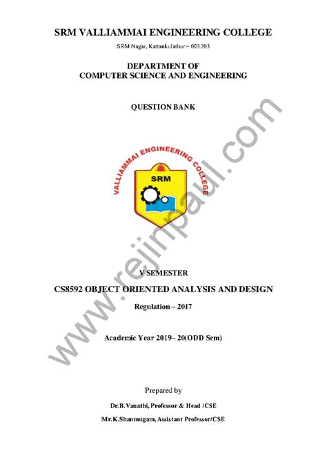 Cs8592 Object Oriented Analysis And Design Srm Valliammai Engineering