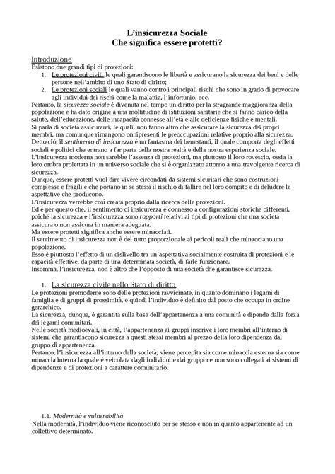 Riassunto Linsicurezza Sociale Docsity