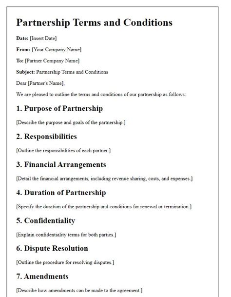Letter Template For Formal Partnership Agreements Free Samples In Pdf