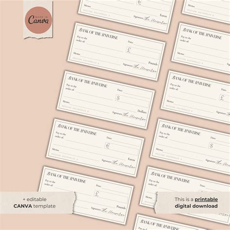 Editable Money Manifestation Cheque Financial Abundance Check Law Of