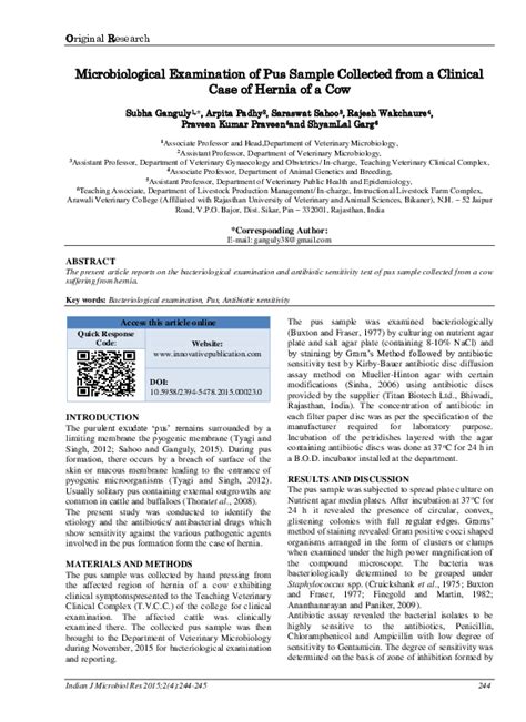 Pdf Microbiological Examination Of Pus Sample Collected From A