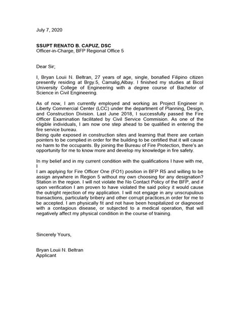 Bfp Application Letter Pdf