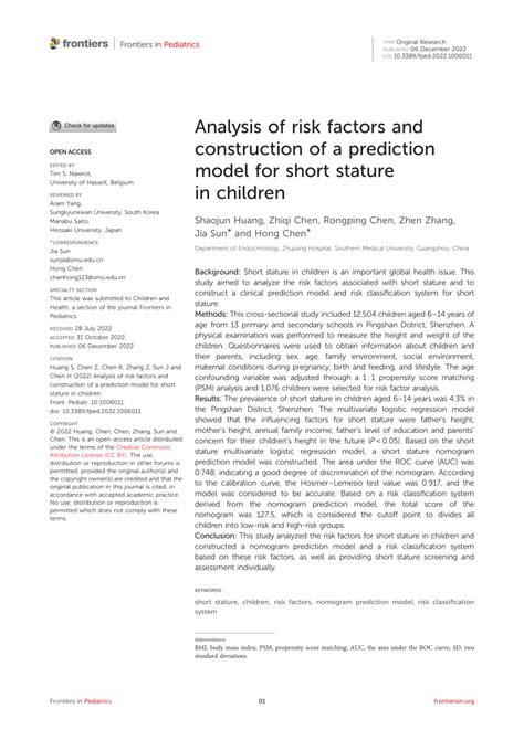 Pdf Analysis Of Risk Factors And Construction Of A Prediction Model