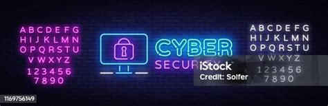사이버 보안 네온 간판 벡터입니다 인터넷 보안 네온 사인 디자인 템플릿 현대 트렌드 디자인 야간 간판 야간 밝은 광고 빛 예술