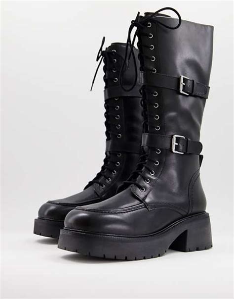 Asos Design Camden Premium Leather Knee Boots In Black Asos