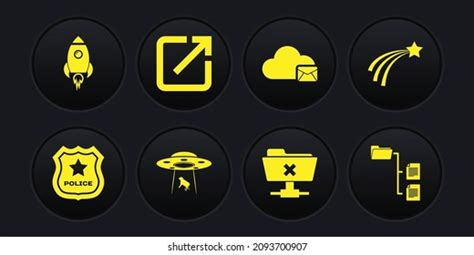 Set Police Badge Falling Star Ufo Stock Vector Royalty Free