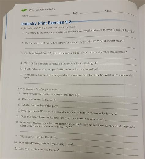 Solved Print Reading For Industry Class Date Name Chegg