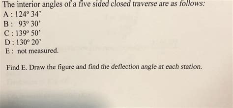 Solved The Interior Angles Of A Five Sided Closed Traverse Chegg