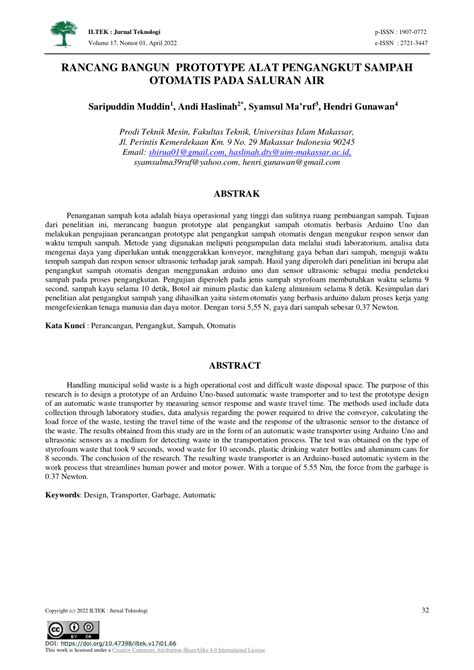 Pdf Rancang Bangun Prototype Alat Pengangkut Sampah Otomatis Pada
