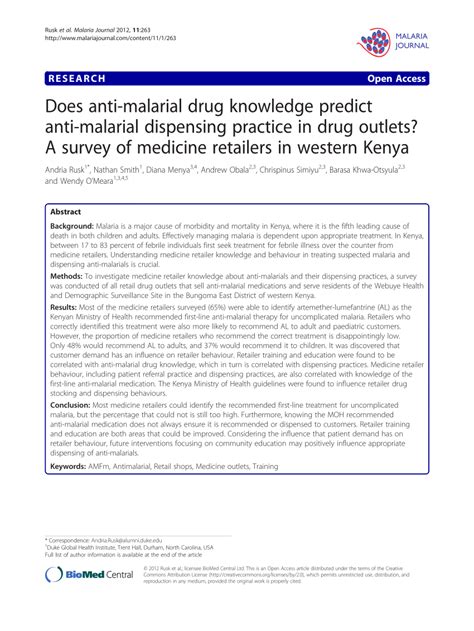 Pdf Does Anti Malarial Drug Knowledge Predict Anti Malarial Dispensing Practice In Drug