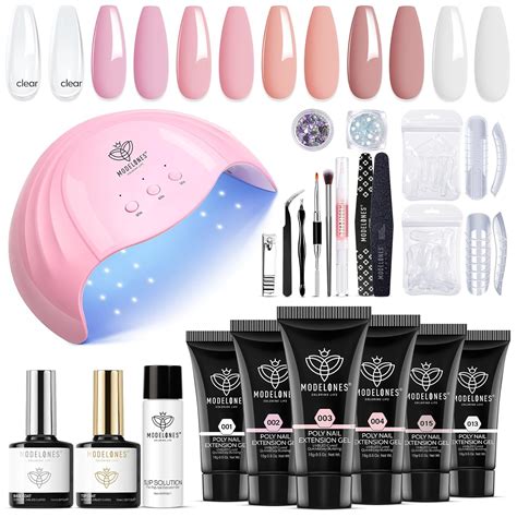 Amazon Modelones Poly Nail Gel Kit Colors With W Nail Lamp Poly Extension Gel Clear