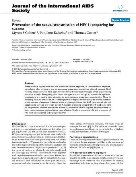Pdf Prevention Of The Sexual Transmission Of Hiv 1 Preparing For Success