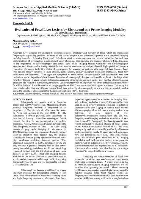 Pdf Evaluation Of Focal Liver Lesions By Ultrasound As A Prime · If Liver Abscess Is