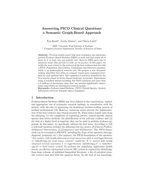 Pdf Answering Pico Clinical Questions A Semantic Graph Based Approach