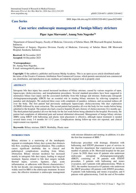 Pdf Case Series Endoscopic Management Of Benign Biliary Stricture