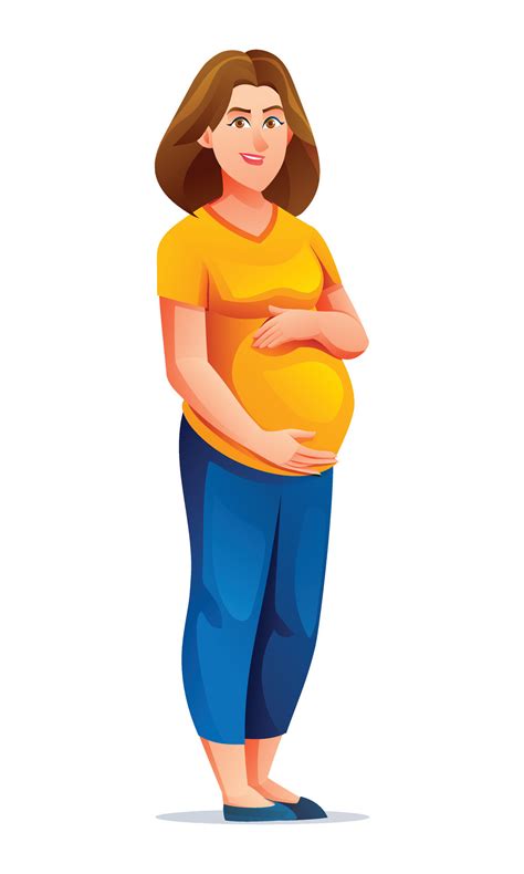 Happy Pregnant Woman Hugging Her Belly Vector Cartoon Illustration