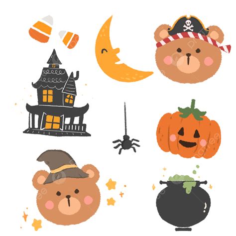 귀여운 일러스트 해피 할로윈 유령 한국 곰 손으로 그린 스티커 인쇄 가능 귀여운 일러스트 할로윈 일러스트 스티커 Png