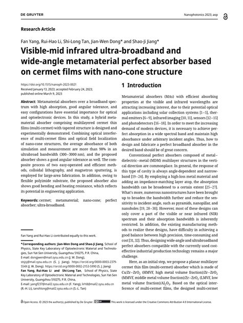 Pdf Visible Mid Infrared Ultra Broadband And Wide Angle Metamaterial