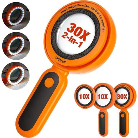 MOJINO Loupe De Lecture X30 X10 Loupe Eclairante Avec 3 Niveaux De