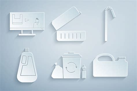 Set Recycle Bin Dengan Daur Ulang Minum Sedotan Plastik Botol Untuk