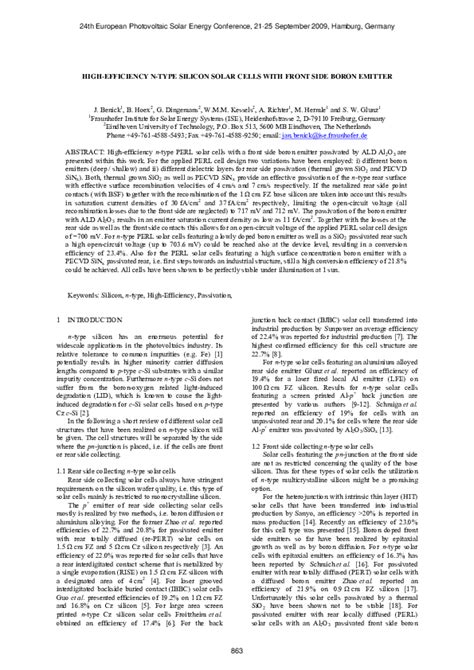 Pdf High Efficiency N Type Silicon Solar Cells With Front Side Boron