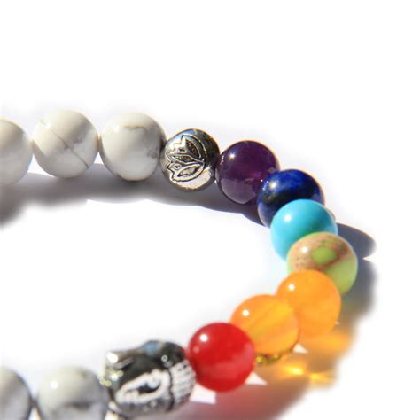 Howlite 7 Chakra Mala Bracelet Omlotus Flower And Buddha Charms Myl