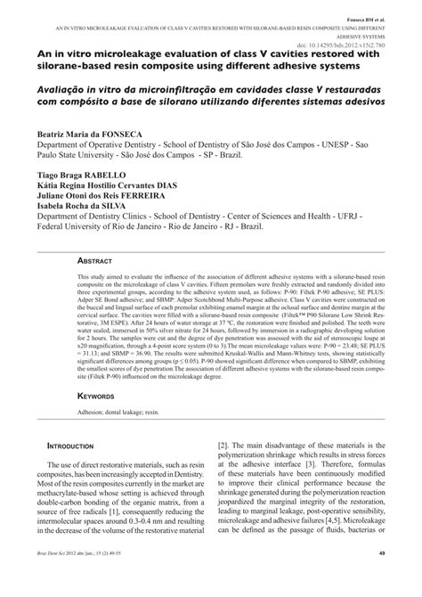 Pdf An In Vitro Evaluation Of Microleakage In Class V Cavities