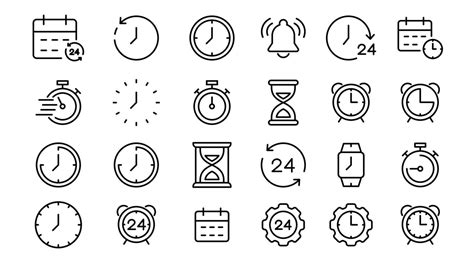 Time And Clock Line Icons Vector Linear Icon Set 7930890 Vector Art At Vecteezy