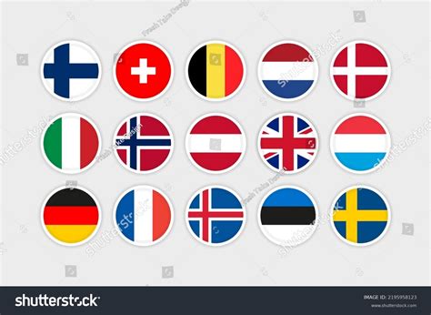 Set 15 European Countries Flags Circle Stock Vector Royalty Free 2195958123 Shutterstock