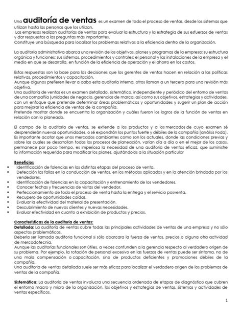 Auditoria De Ventas Pdf Auditoría Marketing