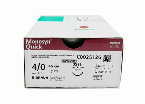 Monosyn Quick Suture Assorbibili In Gliconato Ago 3 8 12mm Usp 6 0 Filo Incolore 45cm 36 Pz