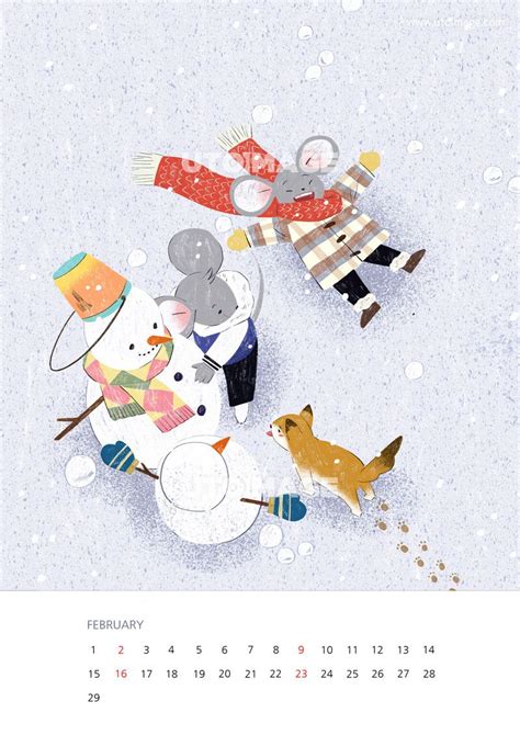 유토이미지 2020년캘린더 012 동화 생쥐 눈사람