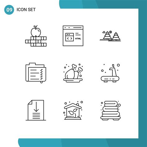 Set Of 9 Commercial Outlines Pack For Folder Document Forest Data Pines Editable Vector Design