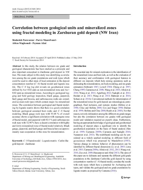 Correlation Between Geological Units And Mineralized Zones Using Fractal Modeling In Zarshuran