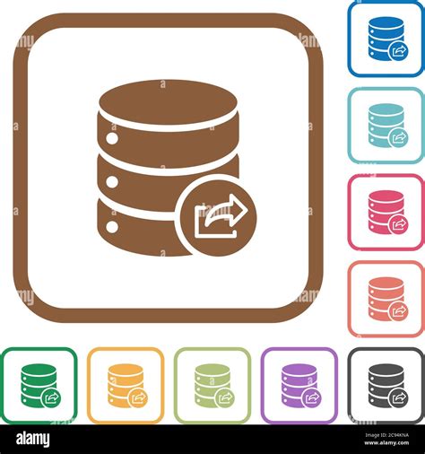 Export Database Simple Icons In Color Rounded Square Frames On White Background Stock Vector