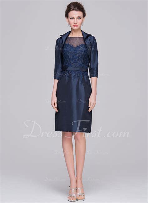 Sheathcolumn Scoop Neck Knee Length Taffeta Mother Of The Bride Dress