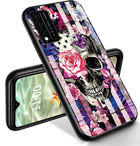 RYUITHDJP For REVVL V G Phone Case T Mobile With Skull Purple Flower Theme Design Case