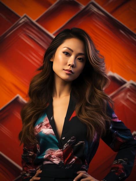 Premium Ai Image Beautiful Asian Woman Model Posing On Vivid Background