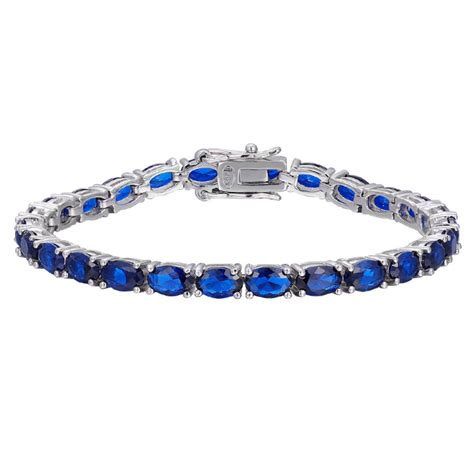 18k Gold Plated Oval Cut Created Sapphire Bracelets For Women S925