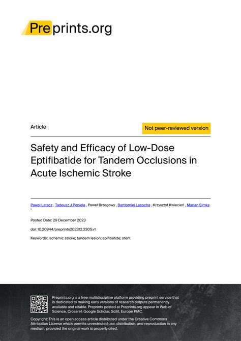 Pdf Safety And Efficacy Of Low Dose Eptifibatide For Tandem