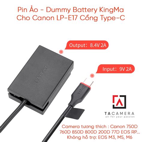 Ta Camera Pin Ảo Dummy Battery Kingma Cho Canon Lp E17 Cổng Type C