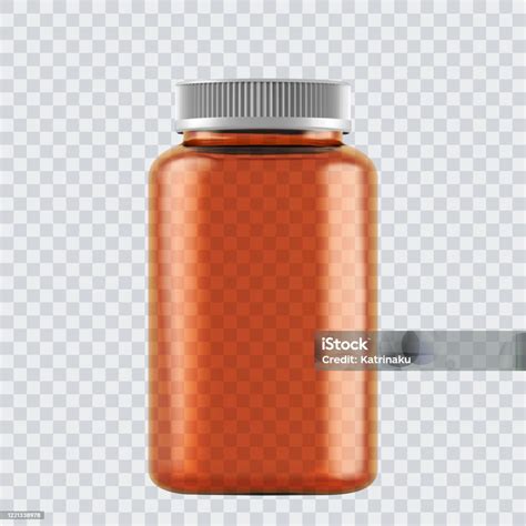마약 정제에 대한 현실적인 조롱 유리 병 투명 한 배경에 격리 된 3d 플라스틱 빈 의료 용기 벡터 일러스트레이션 병에 대한