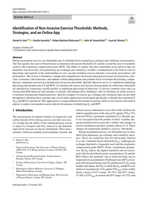 2021 Identification Of Non Invasive Exercise Thresholds Methods