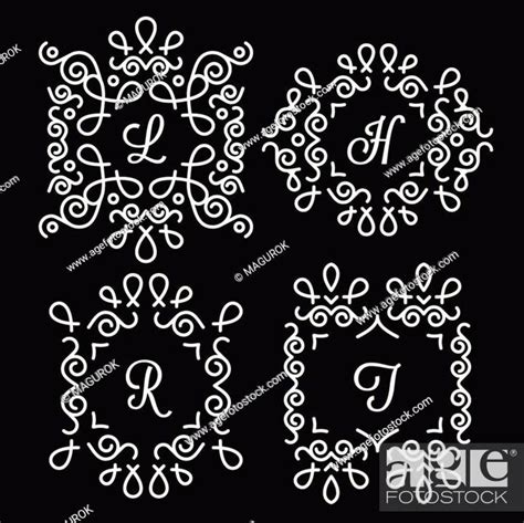 Simple Monogram Design Templates Set Premium Quality Elegant White Frame Ornaments With Space