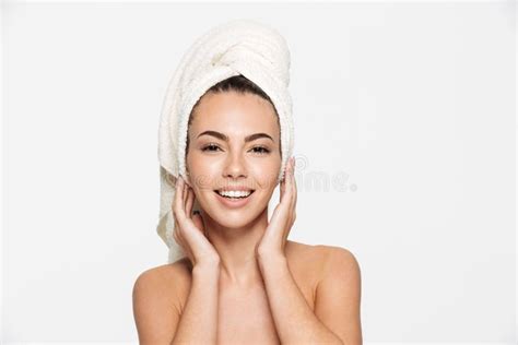 Beauty Portrait Of A Smiling Attractive Half Naked Woman Stock Image