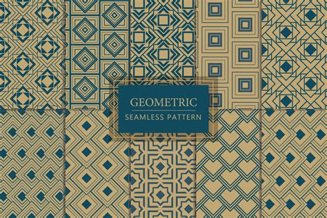 Collection Of Geometrical Square Tile Shape Seamless Repeat Pattern
