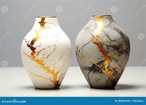 Beautiful Kintsugi Patterns On A Cracked Vase Stock Illustration